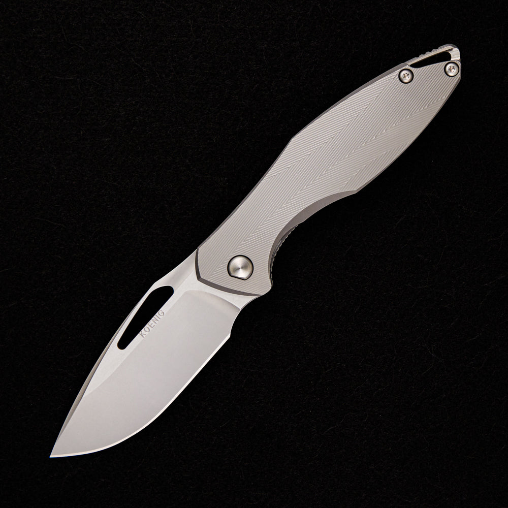 ARIUS – FLIPPER DELETE – PATTERNED TITANIUM HANDLE – M390 BLADE